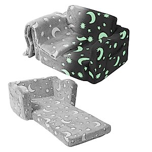 VEVOR Fold-Out Kids Sofa, Glow-in-The-Dark Kids Couch Chair, 2-in-1 Children Convertible Sofa to Lounger, Extra Soft Flip-Out Toddler Couch for Siting and Sleeping, for Bedroom and Playroom
