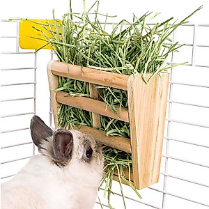 Chinchilla Hay Rack,Bunny Hay Feeder,Guinea Pig Hay Holder,Rabbit Food Dispenser,Natural Wooden,Hamster,Rabbit Cage Accessories by BLSMU