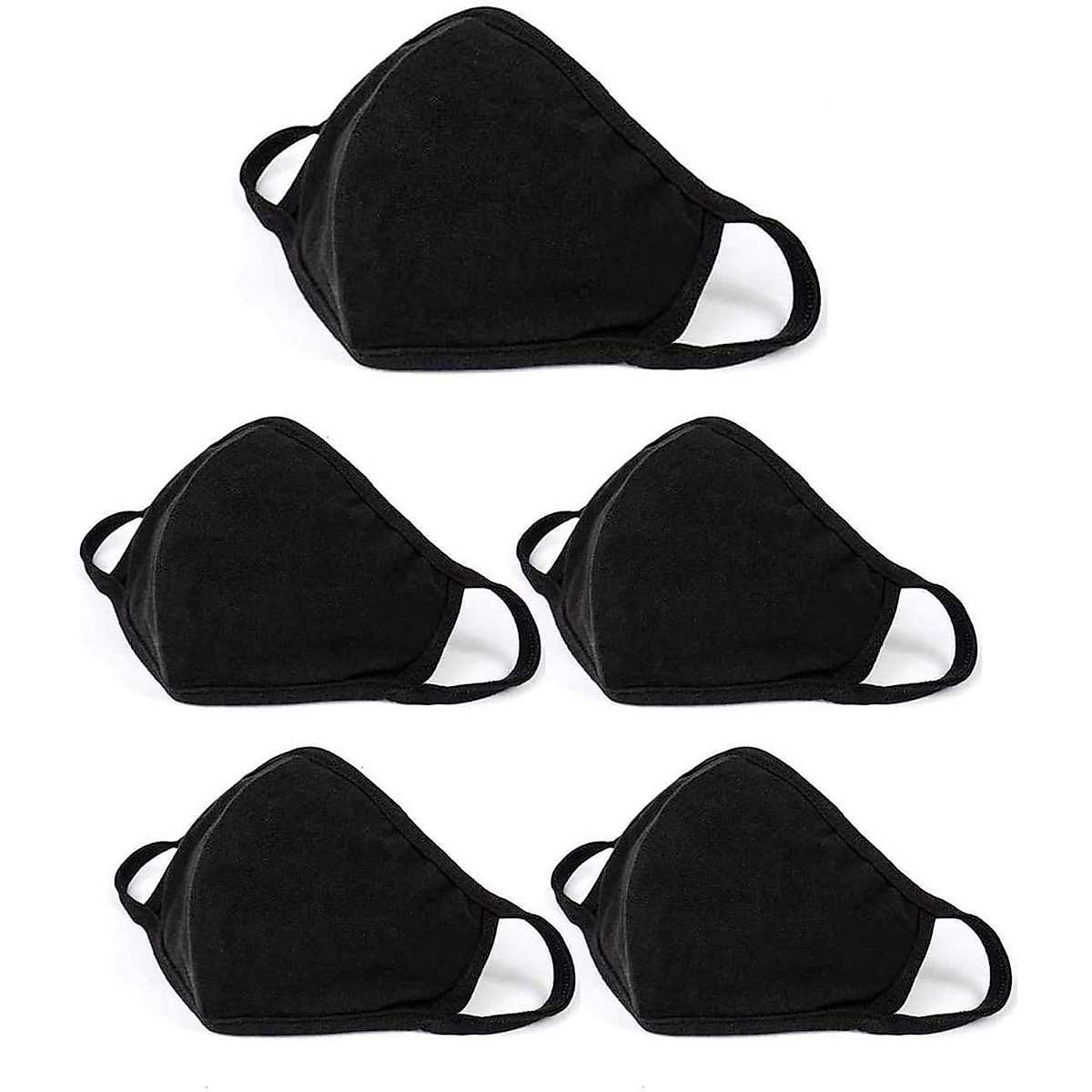 Forno 5 Pack Face Masks,Unisex Face Mask with Adjustable Nose Bridge,Black Dust Cotton, Washable Reusable Cloth for Adults【USA seller】