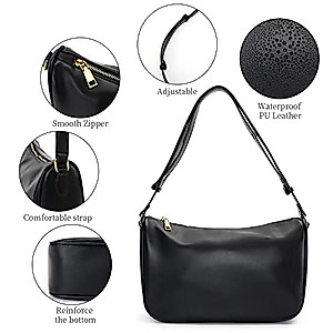 Vegan Leather Shoulder Tote Bags For Women Cute Hobo Purses(Black)