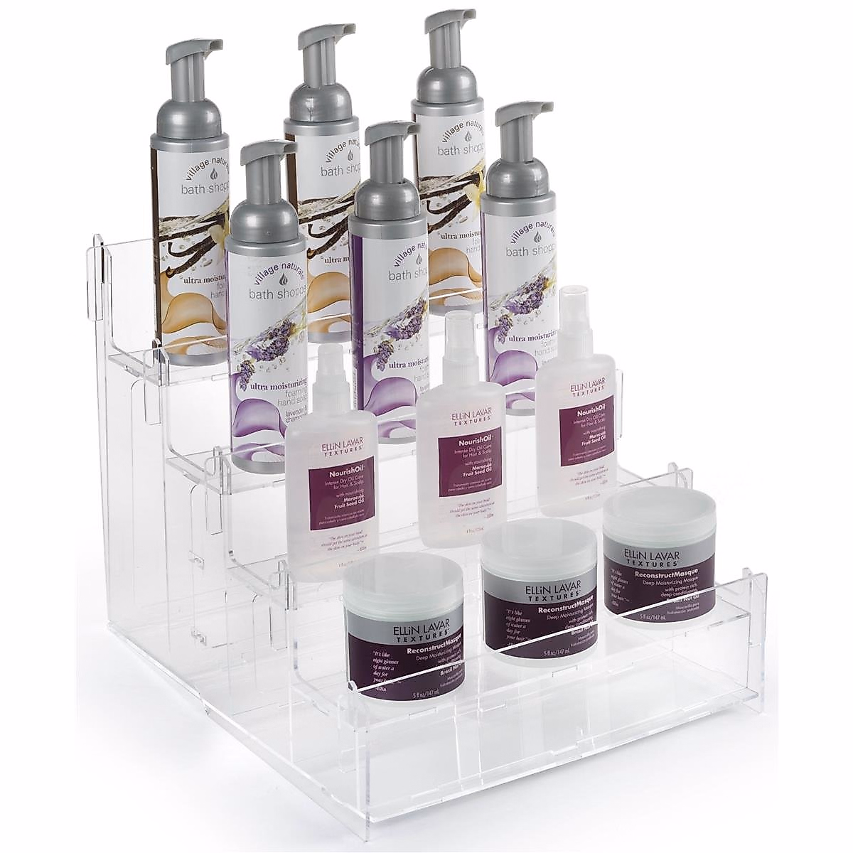 Displays2go Tiered Acrylic Step Riser Display with Four Rectangular Platforms – Clear (KDSTRISER)