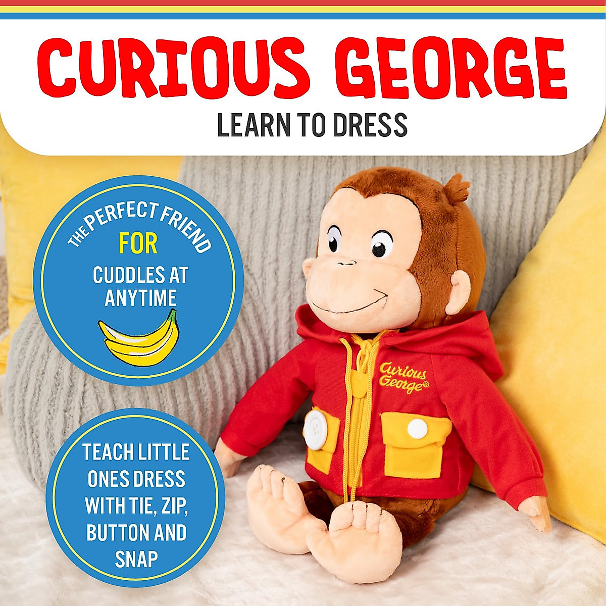 KIDS PREFERRED Curious George Learn to Dress Stuffed Animal, 14 in