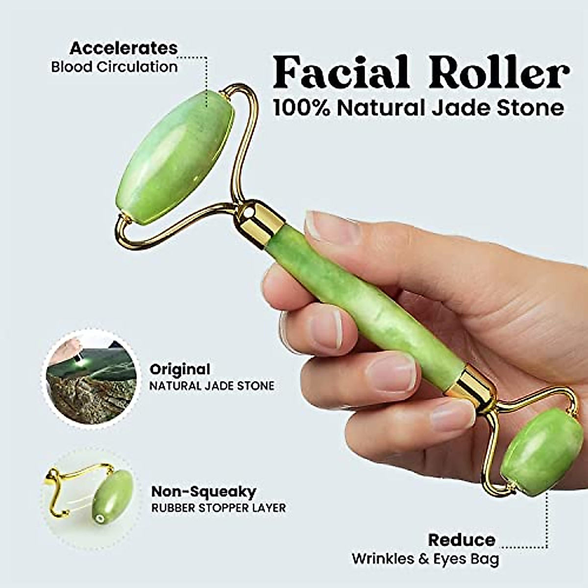ROSELYNBOUTIQUE Gua Sha & Massage Stick Face Roller for Face - Certified Jade Natural Healing Crystal Self Care Gifts - Facial Skin Care Tools Relaxing Relieve Wrinkles (Green)