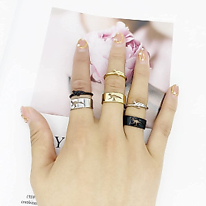 Matching Hollow Dinosaur Couple Open Rings Set,4Pcs Animal Dinosaur Knuckle Stackable Finger Rings Band Sets for Him Her Wedding Jewelry (Silver Black 4pcs)