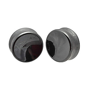 Mystic Metals Body Jewelry Pair of Hematite Stone Concave Double Flare Plugs (STN-643) (1" (25mm))
