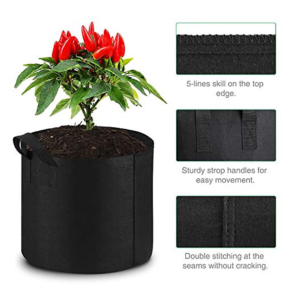 Lyincat 12-Pack 10 Gallon Grow Bags Heavy Duty Thickened Nonwoven Fabric Pots with Durable Handles