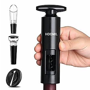 HOOMIL Wine Opener, Multifunctional 4-Piece Set, Manual Bottle Opener/Corkscrew, Vacuum Stopper, Pourer Spout and Foil Cutter