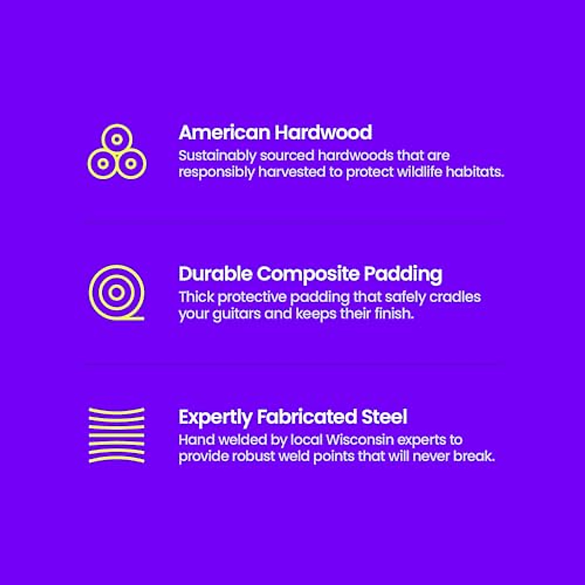 String Swing Guitar Stand, Multi Guitar Rack for Acoustic, Electric, Bass Guitars, Hand Welded Steel & Oak Hardwood, Padded Guitar Holders, Guitar Stands Floor - USA Made