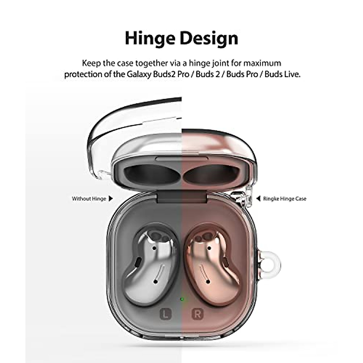 Ringke Hinge [Anti-Yellowing Material] Compatible with Samsung Galaxy Buds 2 Pro Case, Galaxy Buds 2, Galaxy Buds Pro, and Galaxy Buds Live, Sturdy Solid Transparent Cover for Galaxy Buds2 Pro - Clear
