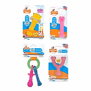 Nylabone New Puppy Chew Toy Bundle, Toys for Teething Puppies, Chicken & Bacon Flavors, Pink, X-Small - Up to 15 lbs, 4 Pack