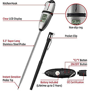 ThermoPro TP-02S Instant Read Meat Thermometer Digital Cooking Food Thermometer with Super Long Probe for Grill Candy Kitchen BBQ Smoker Oven Oil Milk Yogurt Temperature
