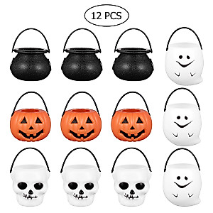 12pcs Halloween Trick Or Treat Pots Mini Witch Cauldron Pots Pumpkin Candy Bucket Novelty Candy Holder Pot with Handle Party Favors Supplies Decoration