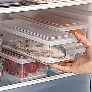STARSLIFE Food Storage Containers, Refrigerator Classified Organizer Case with Removable Drain Plate and Lid, Plastic Stackable Box Keep Fresh for Fish, Meat, Vegetables, Fruits ect. (Pack of 3)