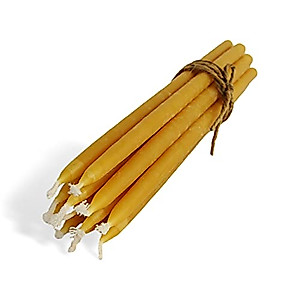 100% Beeswax 2-Hour Candles Organic Hand Made - 7 1/2 Inches Tall, 3/8 Inch Diameter (Set of 12)