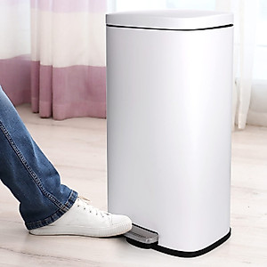 Arlopu 8 Gallon Step Trash Can, Stainless Steel Garbage Bin, Soft-Close Rubbish Bin with Removable Plastic Inner Bucket, Fingerprint-Proof, Lid Dustbin, Suit for Kitchen Home (White, 30L)