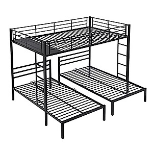 Lifeand Full Over Twin&Twin Size Bunk Bed with Built-in Shelf, Black