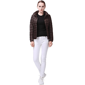 Miya Women's Packable Ultra light Weight Short Down Jacket Coat Stand collar-01Coffee Medium