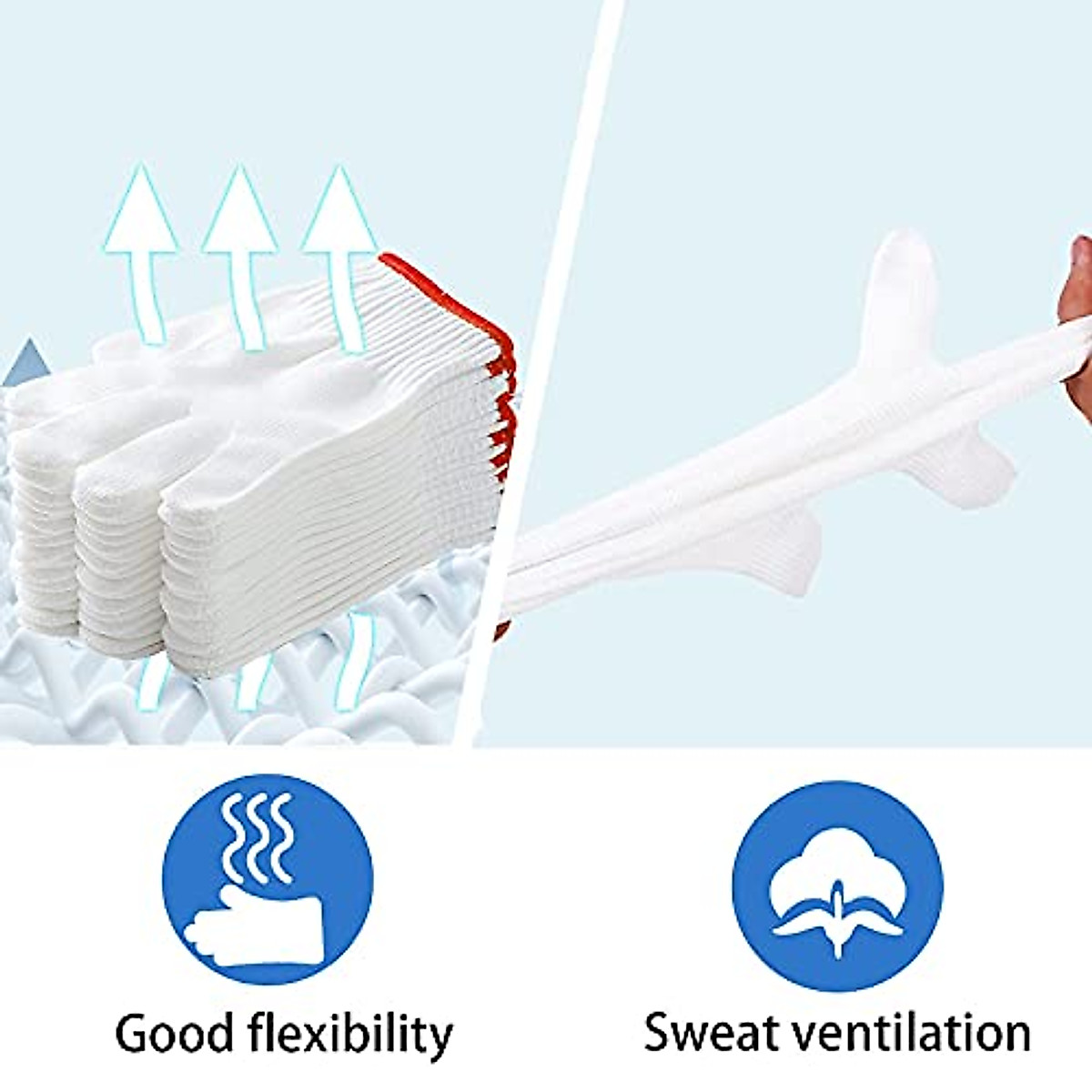 apauls Cotton Work Gloves, 12 Pairs Knitted Lightweight Work Safety Gloves, Elastic Cotton Glove for Painter Mechanic Industrial Warehouse Gardening Construction BBQ