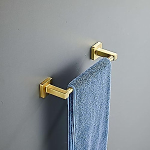 Wall Mounted Towel Rack for Bathroom, Brushed Gold Towel Bar with Stainless Rack and Hand Towel Holder, Bathroom Towel Racks and Shower Towel Rack (Gold, 12 Inch)…