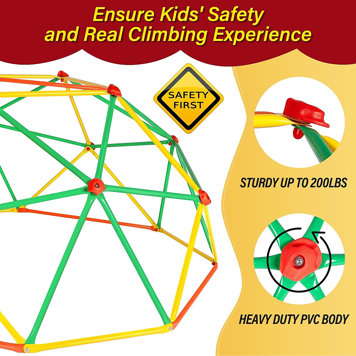 NAQIER 6FT Climbing Dome 2022 Upgraded Geometric Dome Climber for Kids Outdoor Jungle Gym Monkey Bars for Backyard Support 500LBS Indoor Climbing Toys for Toddlers 1-3