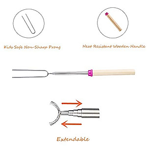 Marshmallow Roasting Sticks 15 Pack Extendable 32 Inch Telescoping Marshmallow Skewers & Hot Dog Forks with Wooden Handle Storage Bag for Campfire BBQ Backyard Fire Pit