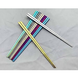 7 Pairs Multicolor Chopsticks Set, Reusable Stainless Steel Chopsticks, 304 Metal Japanese Chinese Style, Dishwasher Safe