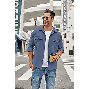 COOFANDY Trucker Jackets for Men Casual Lightweight Overshirt Button Down Shirt Jacket with Pockets