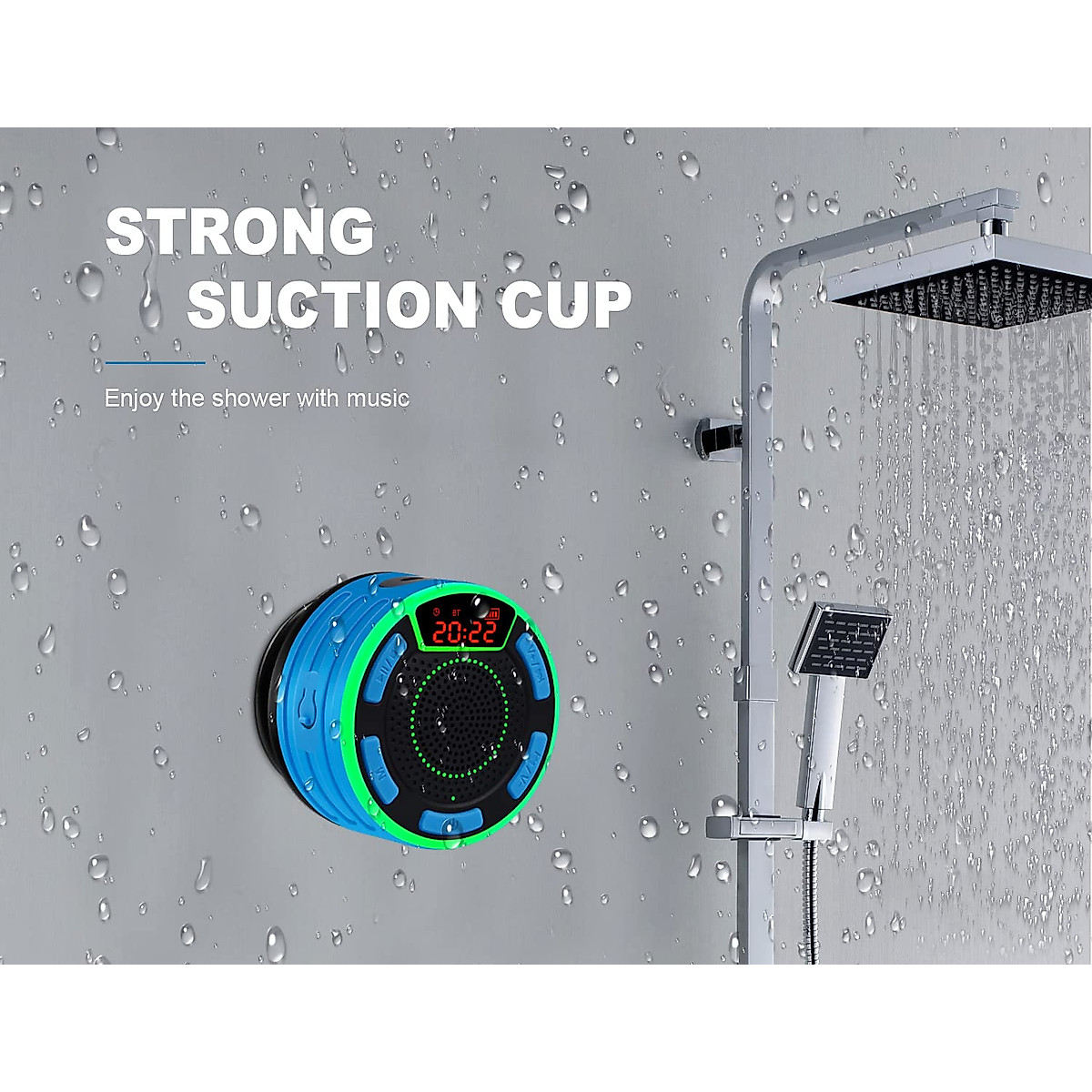 Bluetooth Speakers, DuoTen IPX7 Waterproof Wireless Portable Bluetooth Speakers w/LED Display, FM Radio, Suction Cup, Light Show, Loud Stereo Sound and Bass for Shower, Pool, Party, Travel, Outdoors