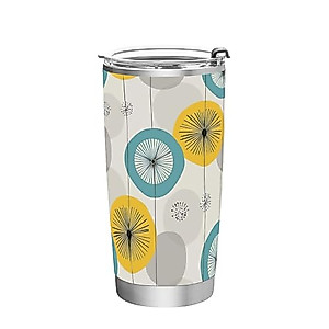 Dandelion Geometric Abstraction Stainless Steel cup for men with Straw Leak Resistant Flip travel coffee mug spill proof for Water, Iced Tea or Coffee Aesthetic tumbler with lid and straw 20 OZ