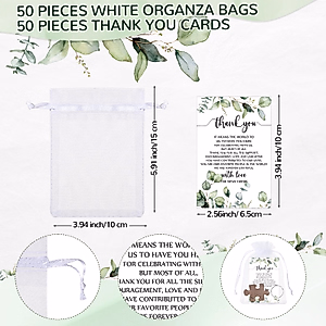 Sintuff 50 Sets Wedding Keychains Gifts for Guests Rustic Wood Puzzle Keychain with Thank You Cards and Organza Bags Wedding Favors Bridal Shower