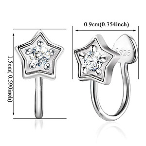 Star Non-Piercing Earrings - Sterling Silver Hypoallergenic Stars Ear Cuffs Cartilage Earrings Cubic Zirconia Clip On Earrings Simple Minimalist Earrings for Women Lady Gifts for Birthday Christmas