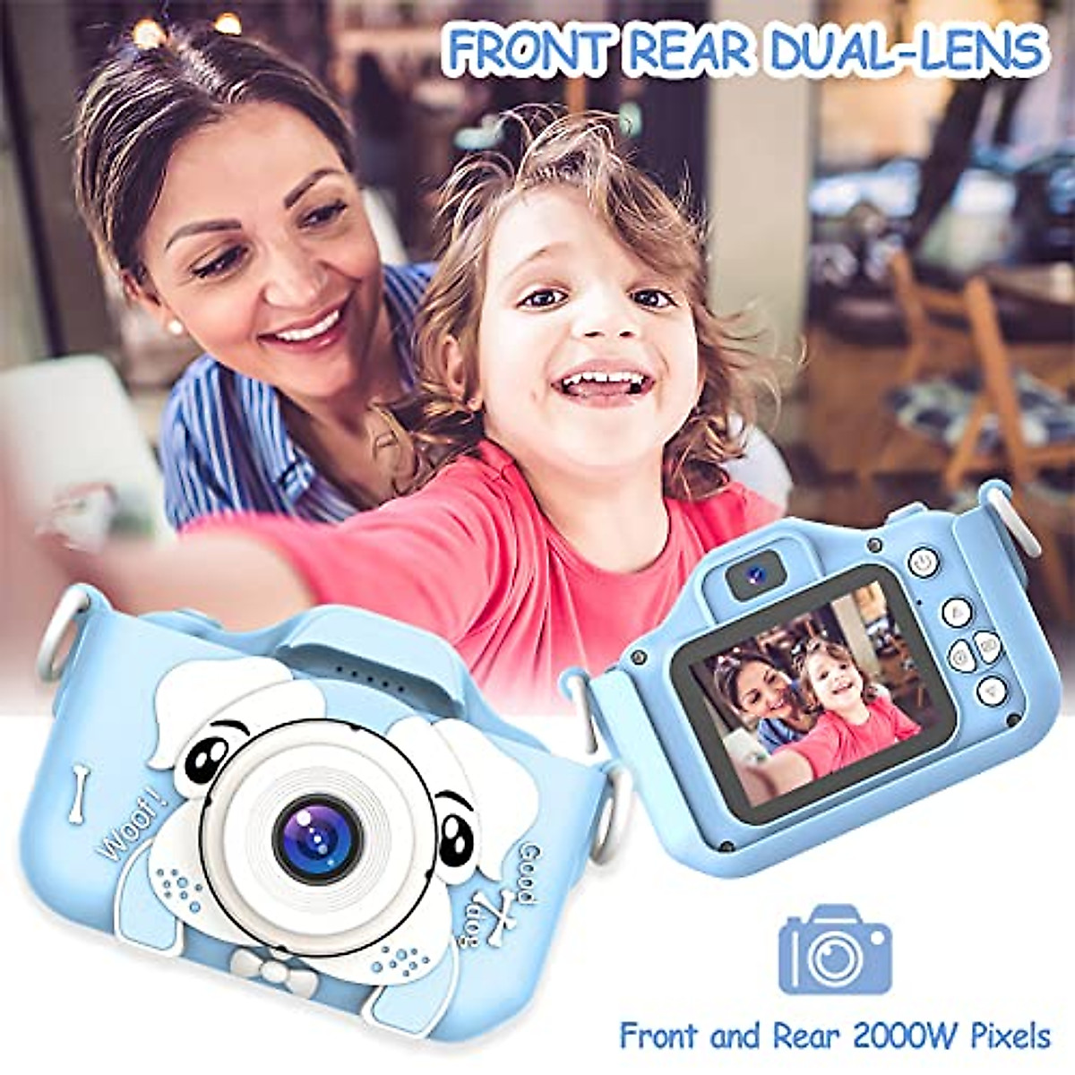 URMAGIC Kids Camera for Girls and Boys,2 Inch HD Screen 2000w Dual-Camera, Children Camera Digital Video,32GB SD Card Include, Kid Toys Gift for Christmas Birthday, for 3 - 12 Years Old Boys Girls