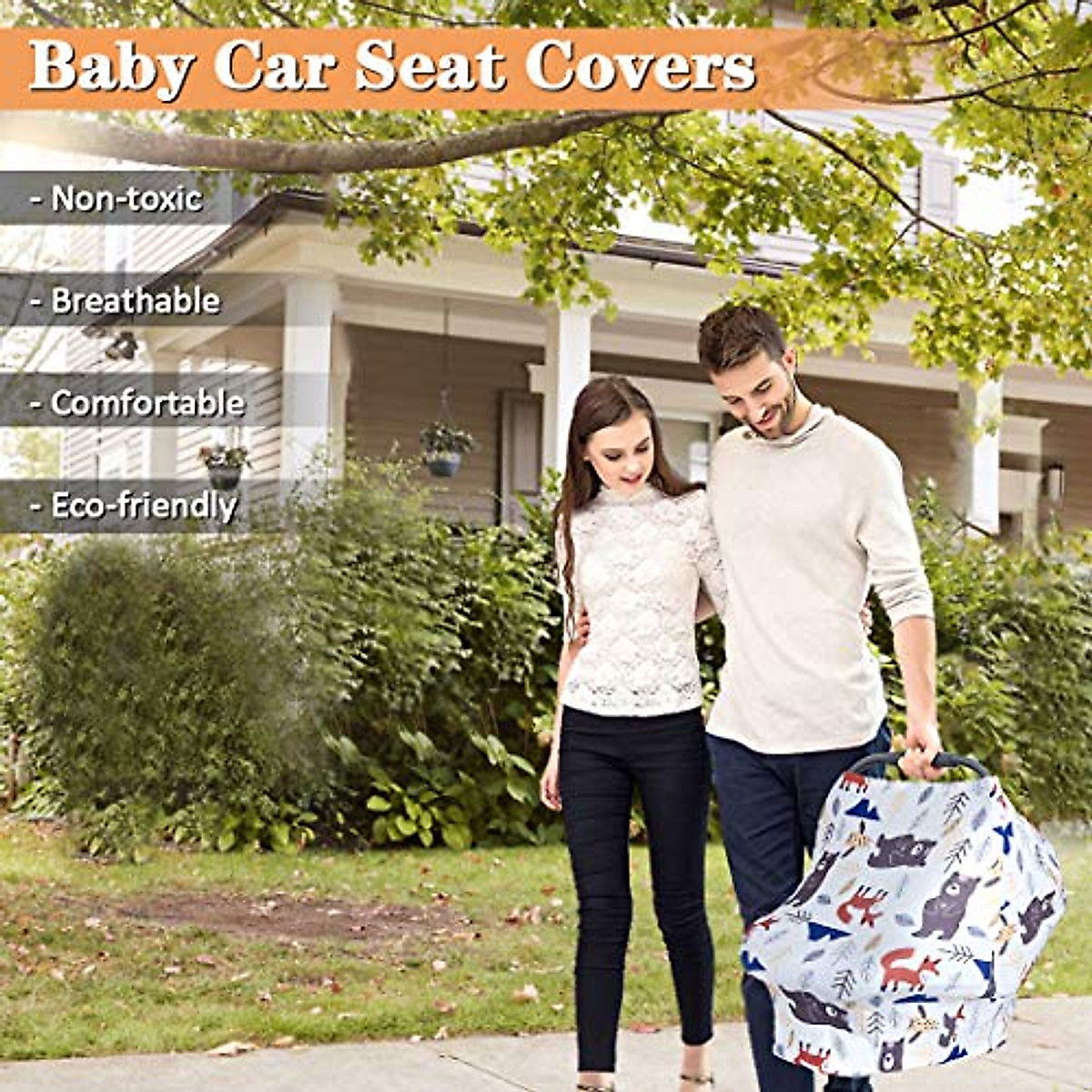 Baby Car Seat Cover, Nursing Cover for Breastfeeding, Baby Carseat Canopy for Boys and Girls, Infant Car Seat Cover, Multiuse Baby Shopping Cart/High Chair/Stroller Covers (Little Bear)