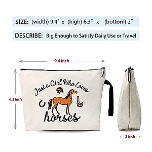 ZHANTUONE Just a Girl Who Loves Horses Cosmetic Bag，Horses Lover Gifts，Equestrian Gifts for Girls，Horse Lover，Equestrian Gifts，Equestrian Travel Cosmetic Bag，Horseshoe Gift，Horse Cosmetic Bag