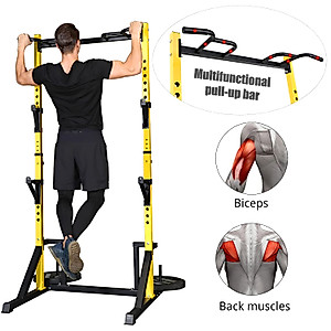 CANPA Multifunction Power Rack with Pull up Bar, Heavy Capacity and Adjustable Squat Stand Rack for Home Gym Equipment, (Yellow)