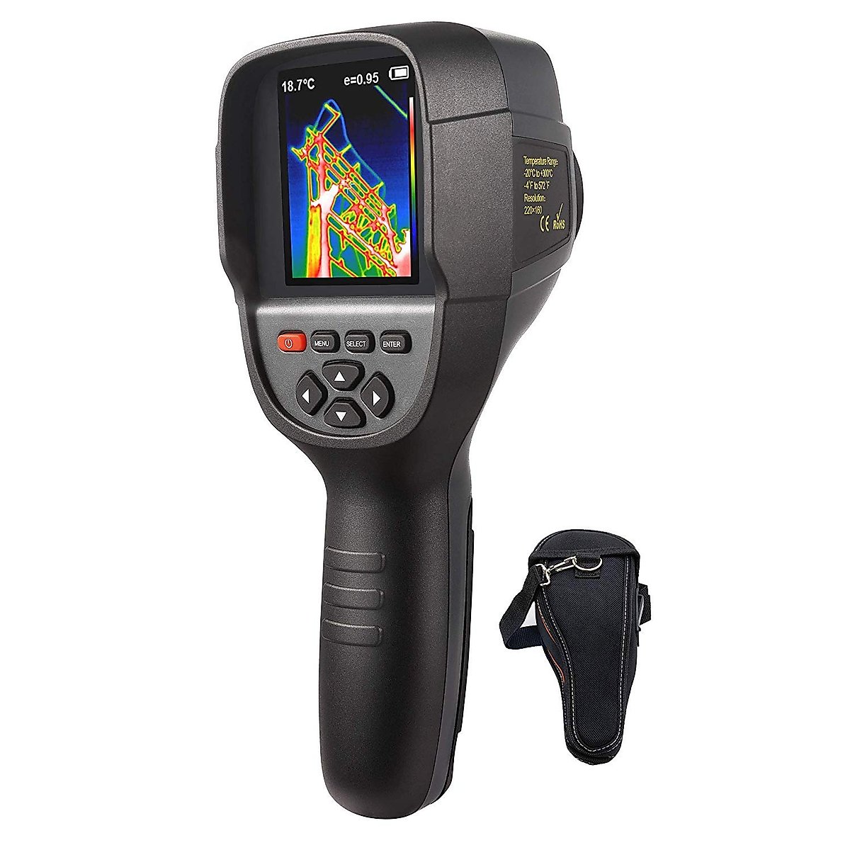 220 x 160 IR Resolution HTI Thermal Imager, Handheld 35200 Pixels Thermal Imaging Camera with 3.2" Color Display Screen(Battery Included)