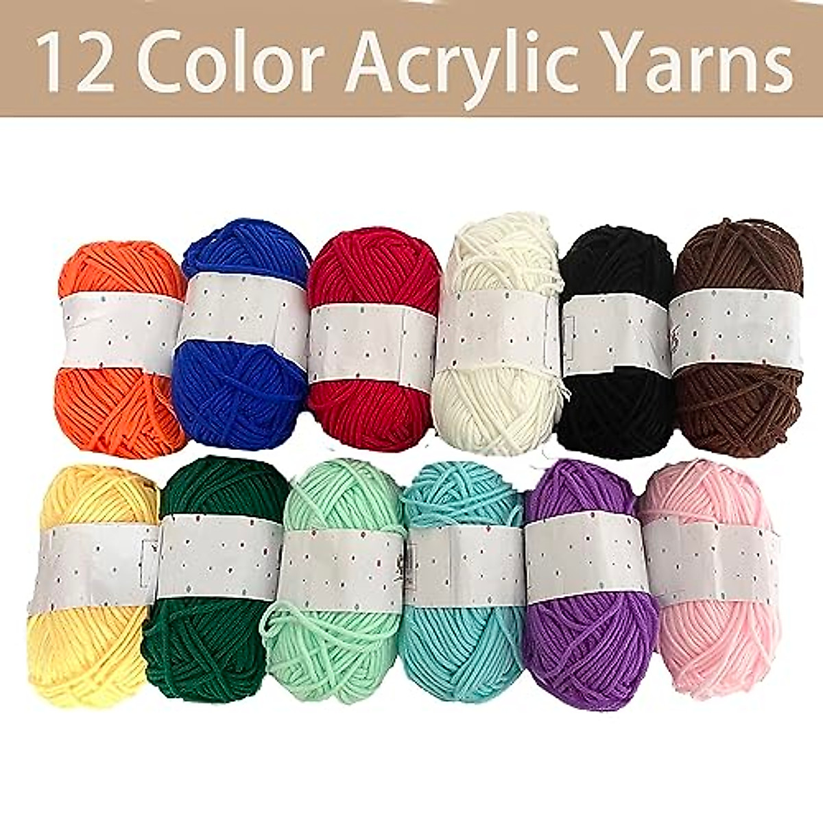 Crochet Kit for Beginners 12 Colors Acrylic Yarn Set with Crochet Hook Crochet Knitting Crafts Starter Pack for Adults and Kids(Yarn+Tool)