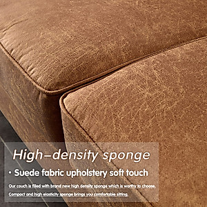 XIZZI Mid-Century Sofa 74" Suede Fabric 3-Seat Couch with Solid Wooden Frame and High Density Sponge Cushion for Living Room,Brown
