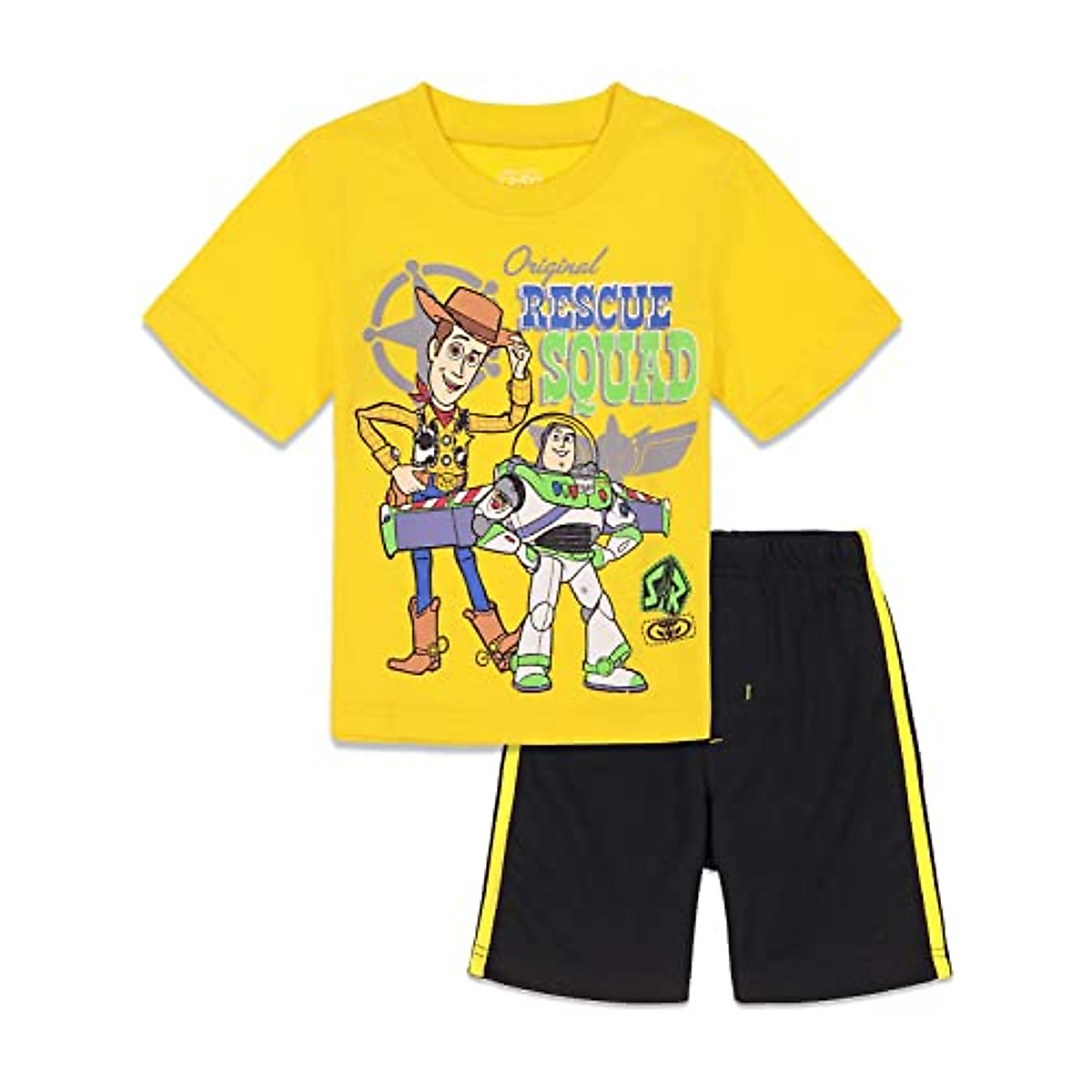 Disney Pixar Toy Story Buzz Lightyear Woody Toddler Boys Athletic T-Shirt and Mesh Shorts Set Yellow 3T