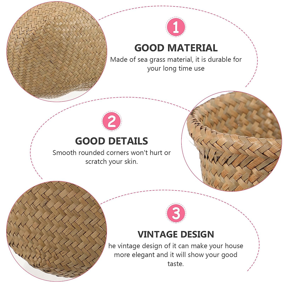 Garbage Bins Small Woven Basket Rattan Plant Pot Seagrass Waste Basket Basket Garbage Basket Clothes Hamper Laundry Hamper Wicker Seaweed Office Flower Vessel