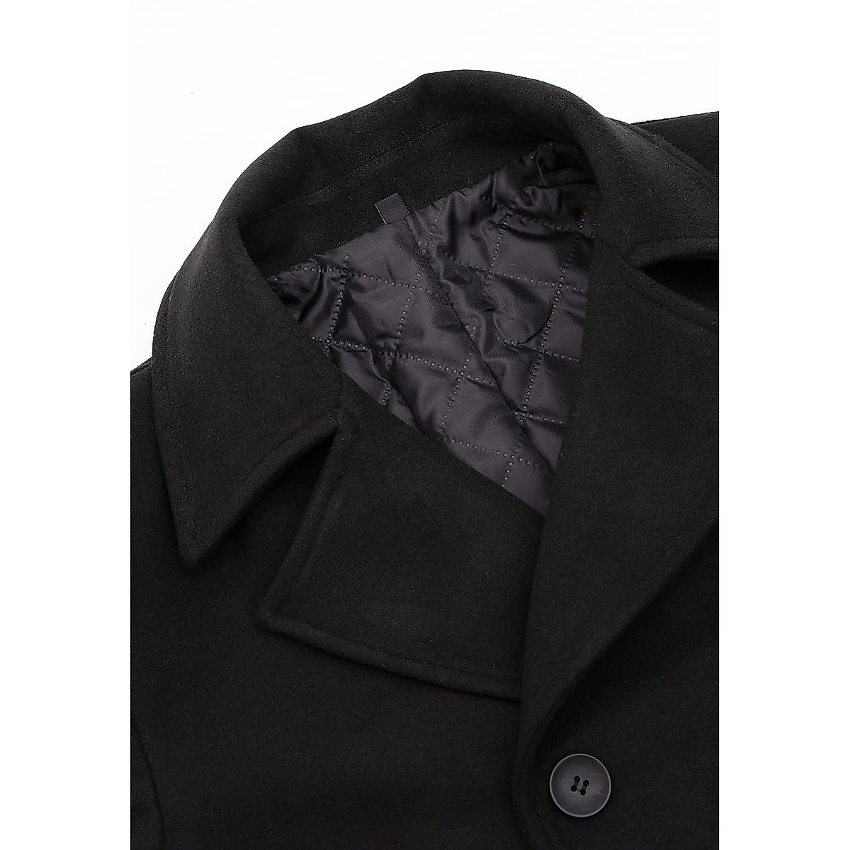 Lisskolo Men's Woolen Coat Slim Fit Winter Warm Pea Coat Wool Outwear Jacket Black XS