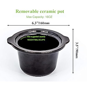 Qvin 0.65-qt Mini Round Slow Cooker 1pc + 10pcs Disposable Liners, Fondue Melting Pot Warmer with Dishwasher-safe Stoneware Crock, Glass Lid, Stainless Steel housing, BPA Free