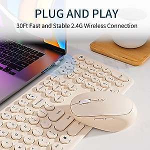 Wireless Keyboard Mouse Combo, 2.4Ghz Aesthetic Quiet Keyboard and Mouse Wireless, 110 Keys Full Size Ultra-Thin Cute Keyboard for Laptop, Computer, PC, Notebook, Windows, Mac OS (Khaki)
