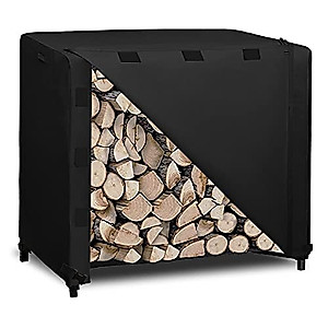 Easy-Going 4 Feet Outdoor Log Rack Cover Durable Waterproof Weatherproof Firewood Cover with Openable Front Flap (48"x24"x41", Black)