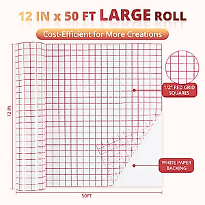 YRYM HT Clear Vinyl Transfer Paper Tape Roll-12 x 50 FT w/Alignment Grid Application Tape for Silhouette Cameo, Cricut Adhesive Vinyl for Decals,Signs, Windows, Stickers