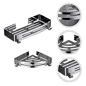 DOITOOL 2pcs Bathroom Storage Rack with Hooks Decorative Stainless Steel Wall Mounted Punch Free Floating Shelf Holder for Bathroom Kitchen Silver 30X22cm