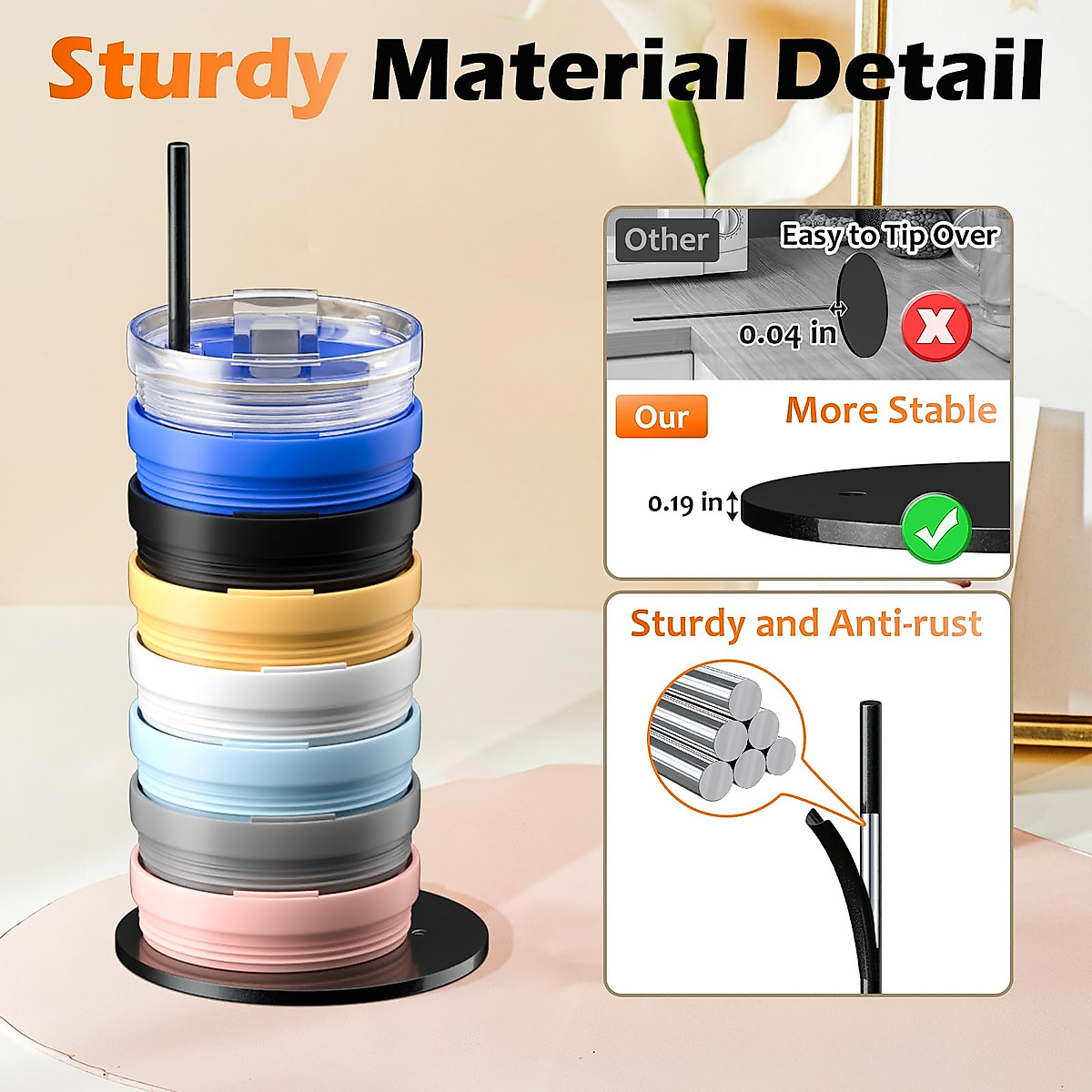 Durmmur 8.9" H Tumbler Lid Organizer, Vertical Cup Lid Organizer for Yeti/Stanley/Simple Modern Tumbler Lids, Yeti Lid Organizer for Kitchen Cabinets Office Organizers and Storage, 1 Pack