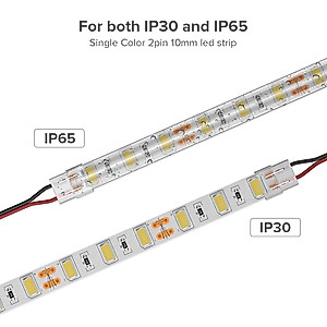 SEZO 3528 5630 5730 5050 UV Light Strip Connectors Kit 12PCS 2PIN 10mm Transparent Unwired Gapless Solderless LED Light Strip to Wire Connectors + 6PCS 15cm Long 20AWG Extension Wire