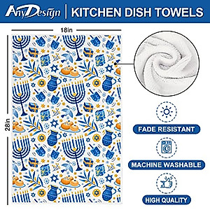 AnyDesign Happy Hanukkah Kitchen Towel 18 x 28 Inch Blue Watercolor Candlestick Dish Towel Jewish Festival Tea Towel Hand Drying Towel for Home Kitchen Cooking Baking, 2 Packs