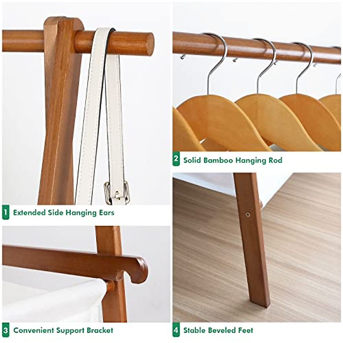 Jotsport Bamboo Clothing Rack Foldable Clothes Hanging Stand with Cloth Storage Bag for Laundry, Bedroom, Guest Room, Entryway, Dressing Room